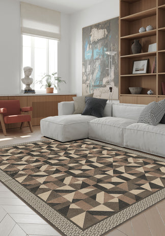 Brooke Brown Geometric Rug | Rugette Washable Rug