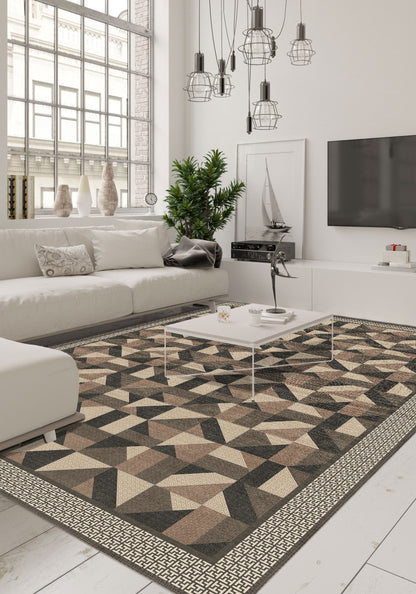 Brooke Brown Geometric Rug | Rugette Washable Rug