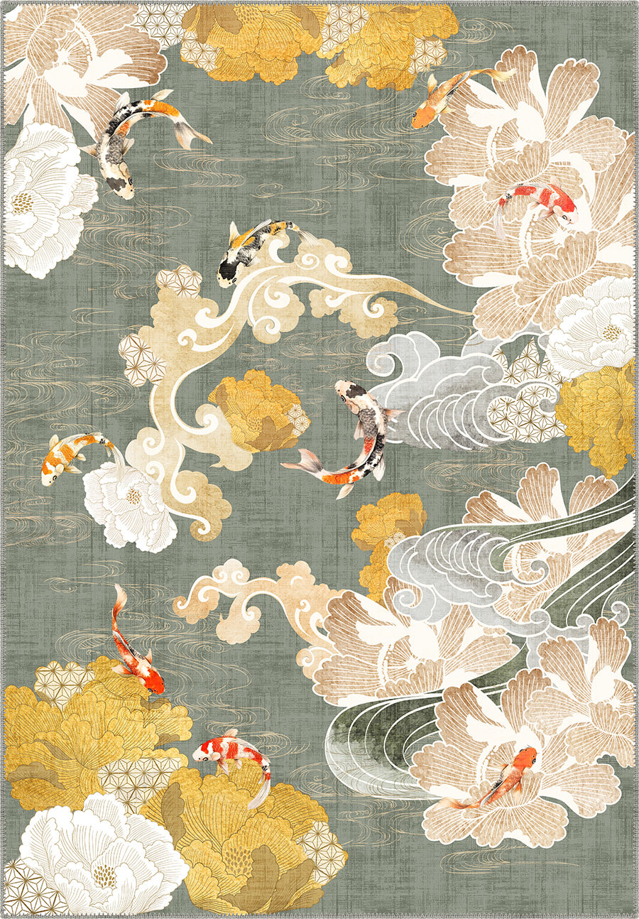 Suki Sage Green Koi Rug | Rugette Japanese Rug