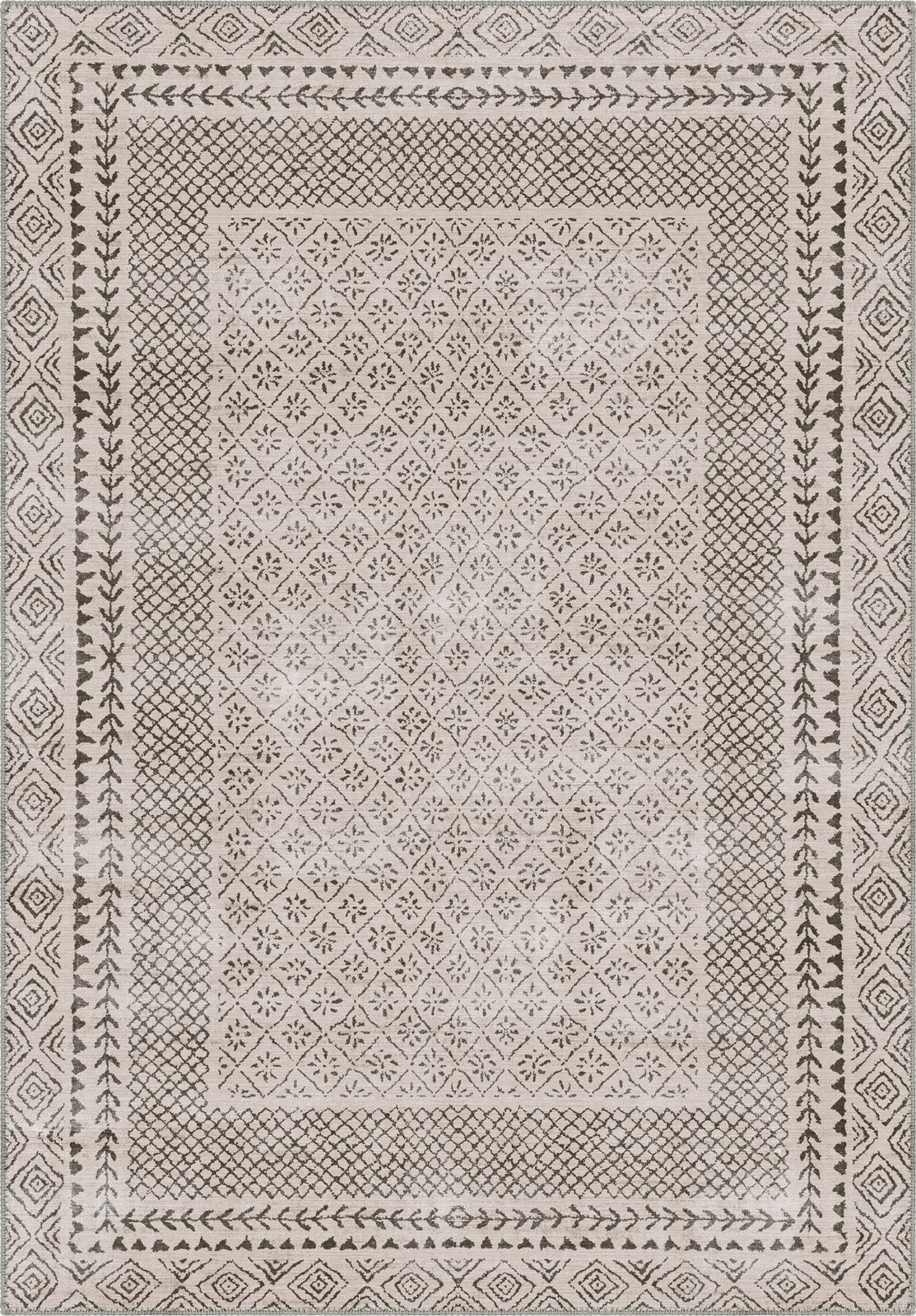 Calyra Bordered Beige Rug | Rugette Washable Rug