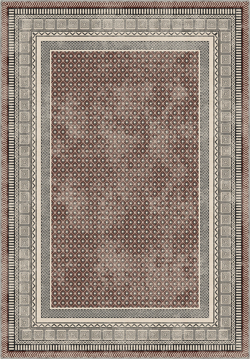 Wynn Bordered Washable Rug | Rugette Burgundy Rug
