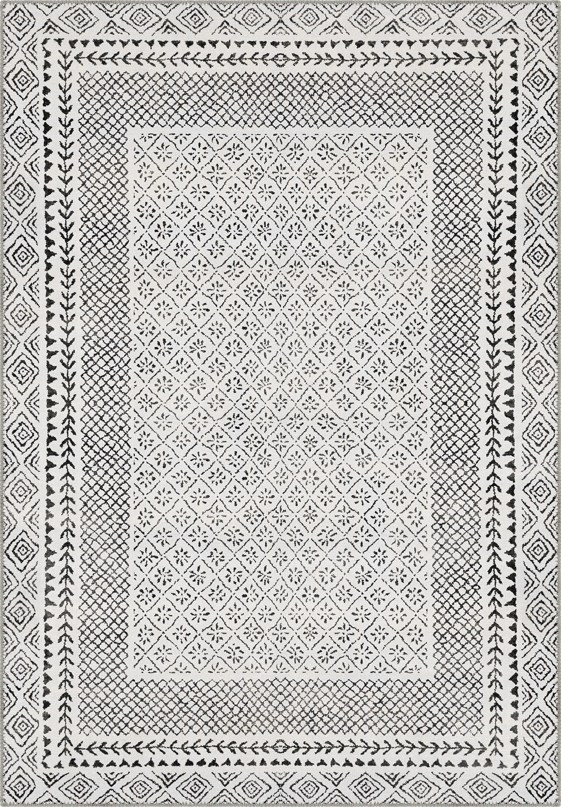 Calyra Grey Bordered Rug | Rugette Washable Grey Rug